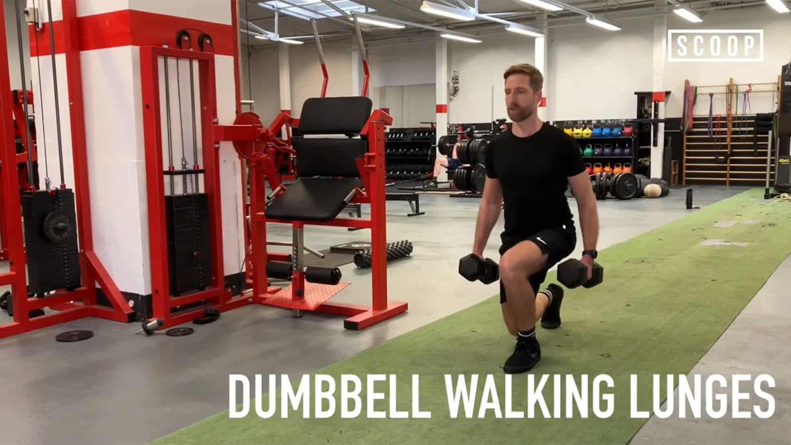 Dumbbell Walking Lunges Demo-Video • Scoop